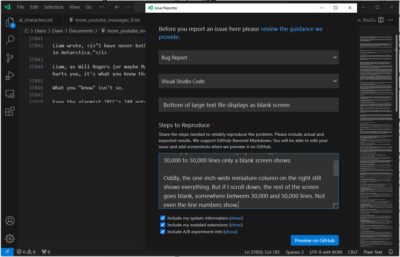 Bottom of large text file displays as blank screen · Issue #202444 · microsoft/vscode · GitHub